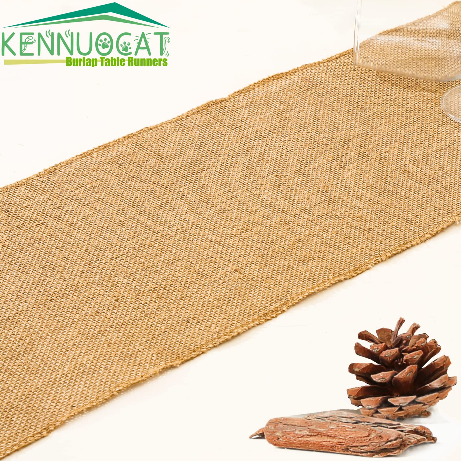 KENNUOCAT Burlap Table Runners-Natural Rustic Decor for Weddings,Parties,and Events-Durable&Versatile-12x108 inches (2 Pack)