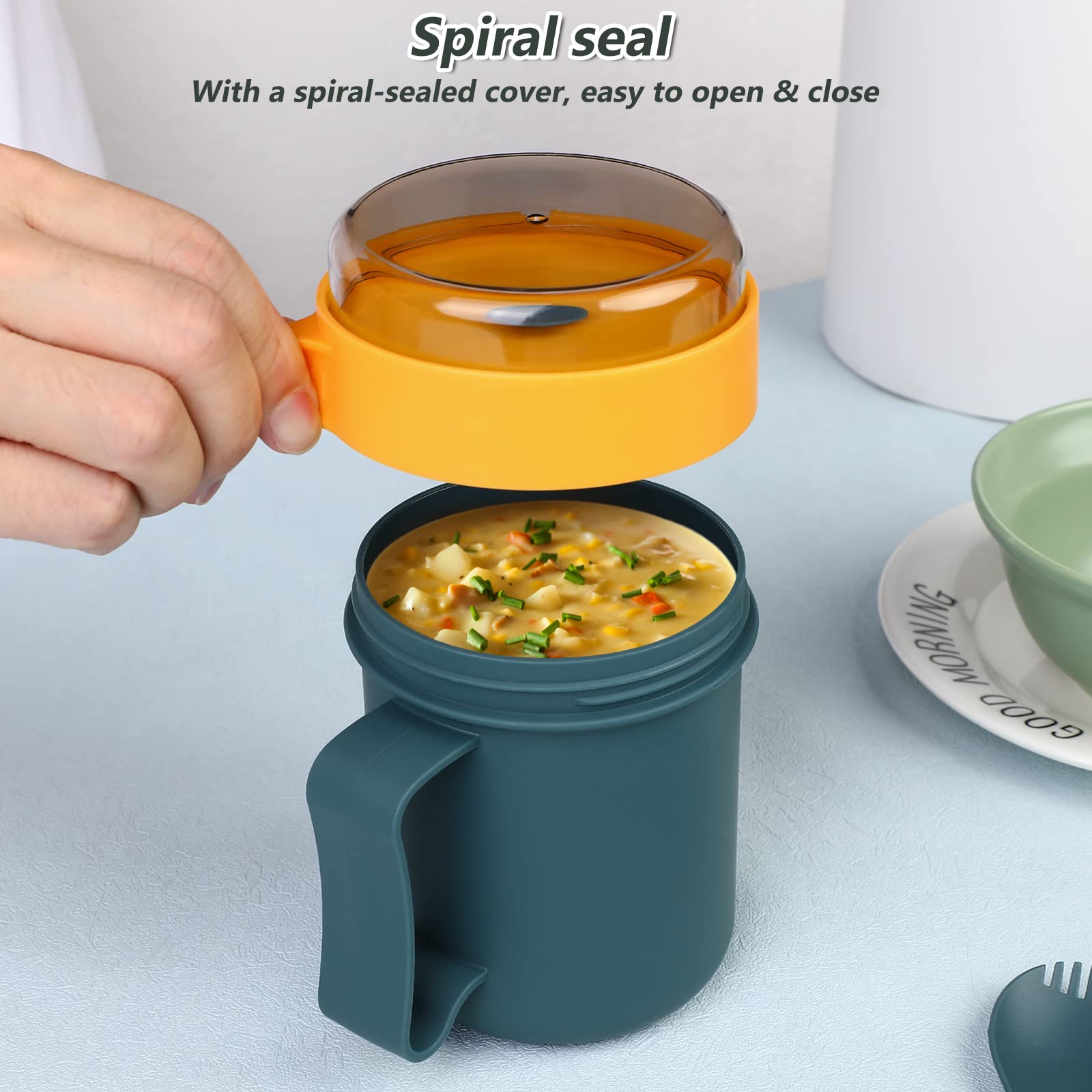Microwavable Soup Cup With Lid: Soup Mug Soup Bowl Soup To- Go Container Cereal Cup With Cover And Scoop for Soups, Noodles, Hot Cereal And More