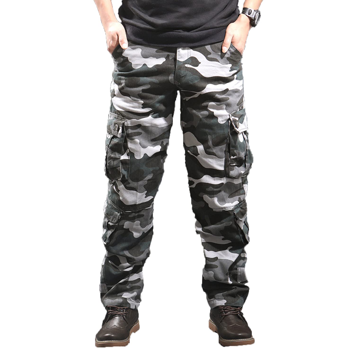 Men's Multi Pocket Military Pants Camo Combat Work Trousers Casual Hiking Pockets Army Slacks (Blue,32)