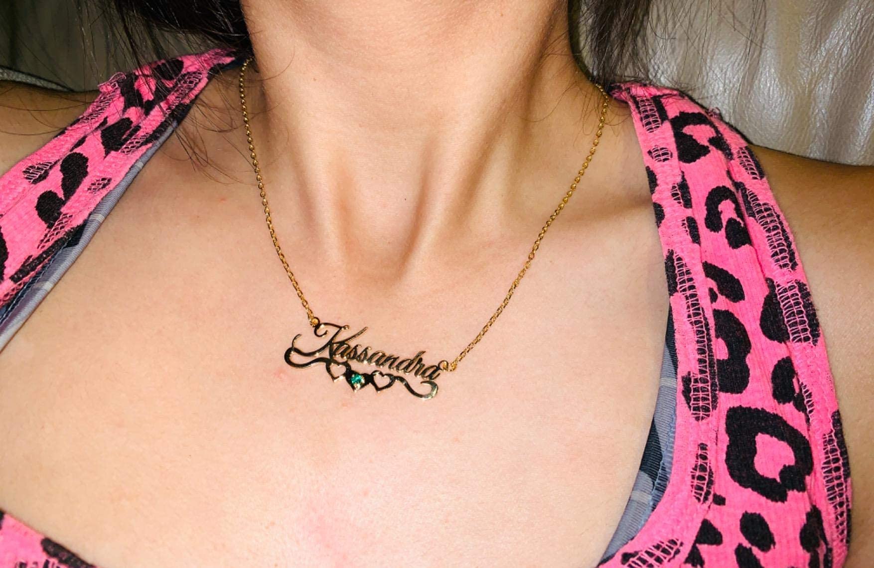 MeMoShe Personalized Name Necklace, 925 Sterling Silver Customized Nameplate Necklace with Birthstone Dainty Jewelry Birthday Gifts for Women