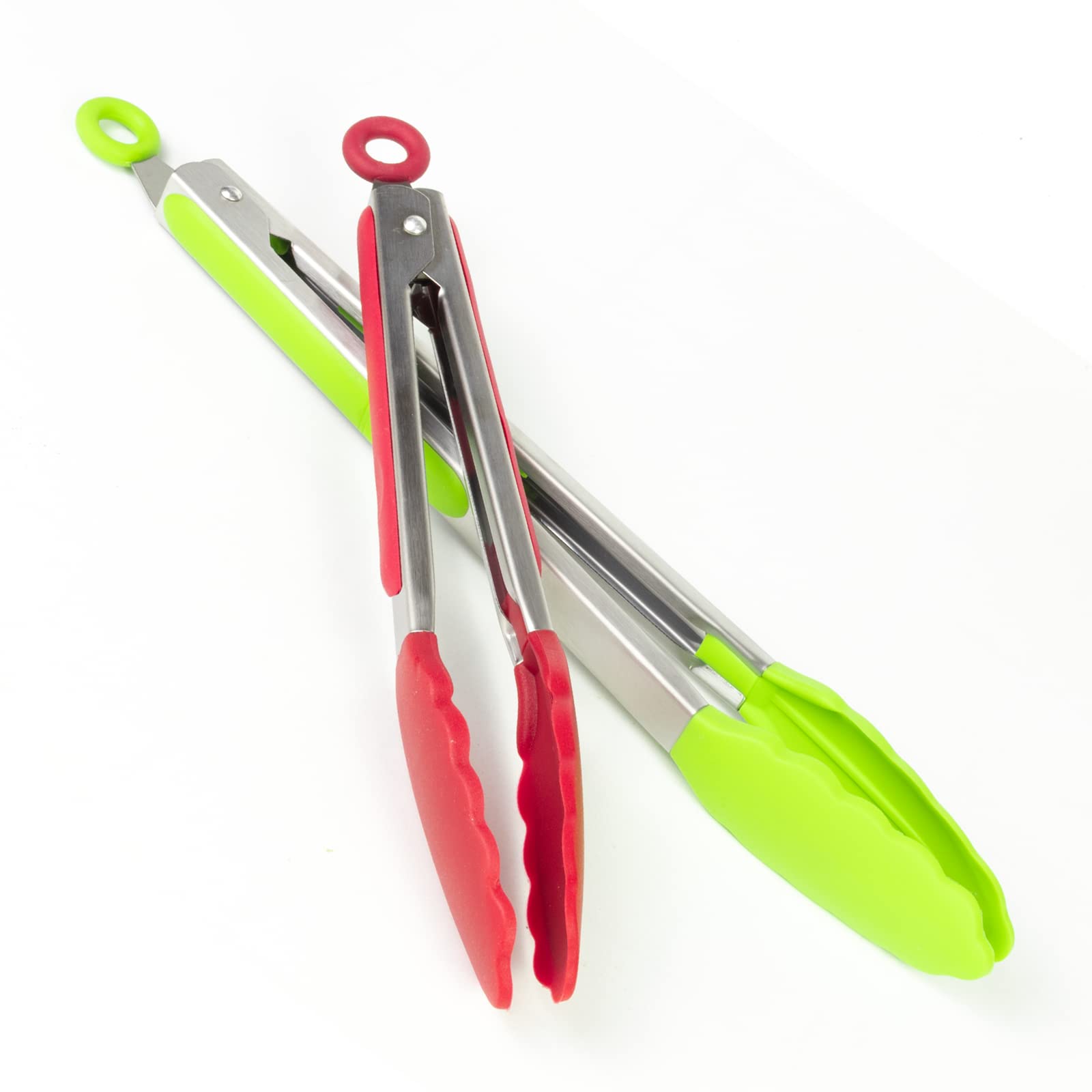 KAIXIR 2 Pack Kitchen Tongs with Silicone Tips and Pads, 9-Inch and 12-Inch Non-Stick Stainless Steel Locking Kitchen Tongs, Kitchen Utensils Silicone Tongs Set for Cooking, BBQ and Serving