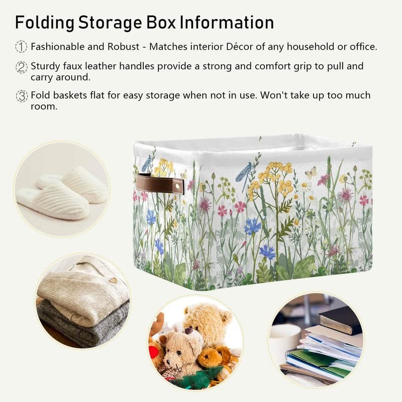 Storage Basket Cube Black White Flower Field Large Collapsible Toys Storage Box Bin Laundry Organizer for Closet Shelf Nursery Kids Bedroom,15x11x9.5 in,1 Pack
