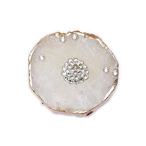 White Agate Stone Crystal Phone Grip Premium Phone Stand Druzy Quartz Healing Crystal Natural Gemstone with Gold Trim and Crystal Design Phone Grip Stand Mount Holder for Smart Phones and Tablet