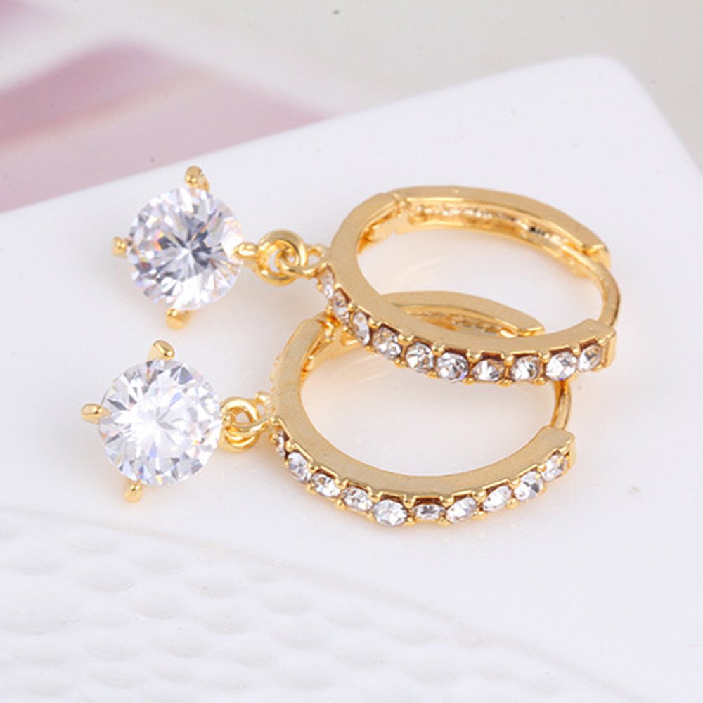 LQJstore Huggie Hoop Earrings,Crystal Rhinestone Ear Stud Earrings Cuff Earrings Huggie Dangle Stud (Gold)