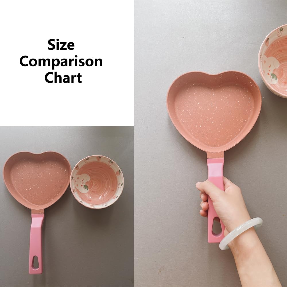 Unoschrim Mini Nonstick Egg Pan, Small Frying Pan with Unique Heart-shaped, One Egg Frying Pan with Granite Coating, Multi-functional Frying Pan for Cooking Eggs, Pancake, Sausages and Burgers, Pink