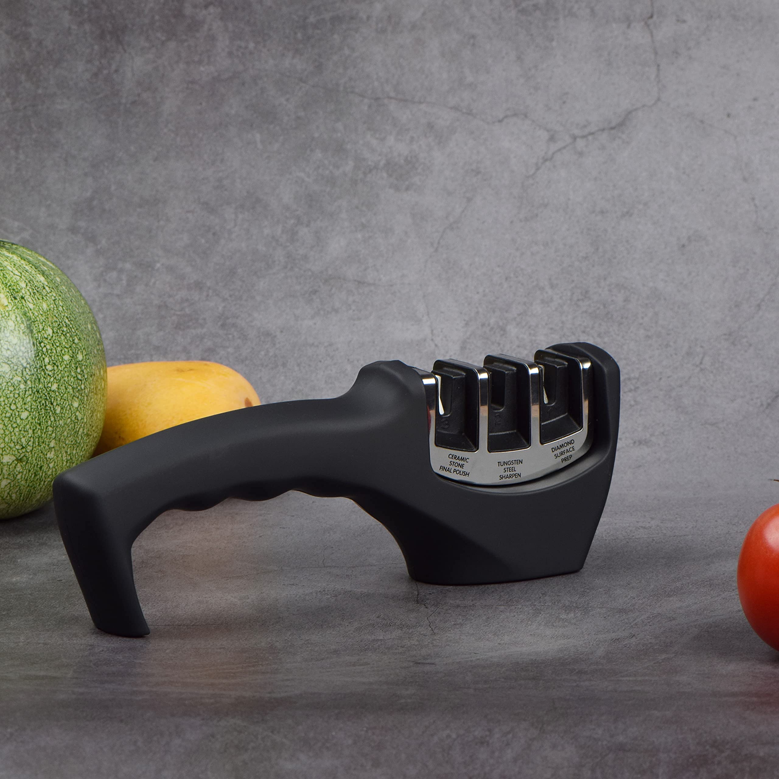 Melfi Premium Knife Sharpener, 3-Stage, Kitchen Knife Accessories, Helps Repair, Polish & Restore, Handled, Cut Resistant Glove