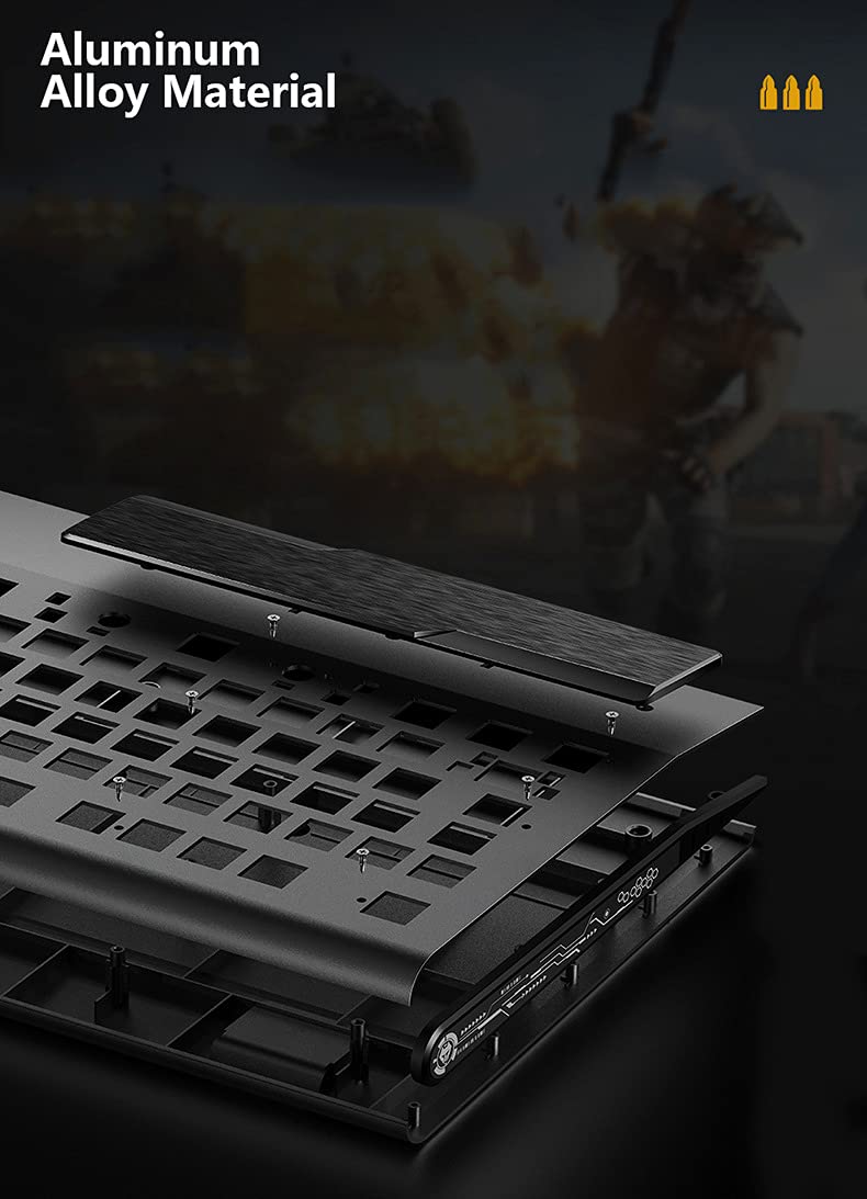 Multimedia Knob Computer Mechanical Keyboard,Sandblast Metal Panel,104-Keys Conflict Free Buttons Gaming Keyboard,Dazzle Colour on Both Side, Mouse+Mouse Pads (Black/White Backlit/Blue Switch