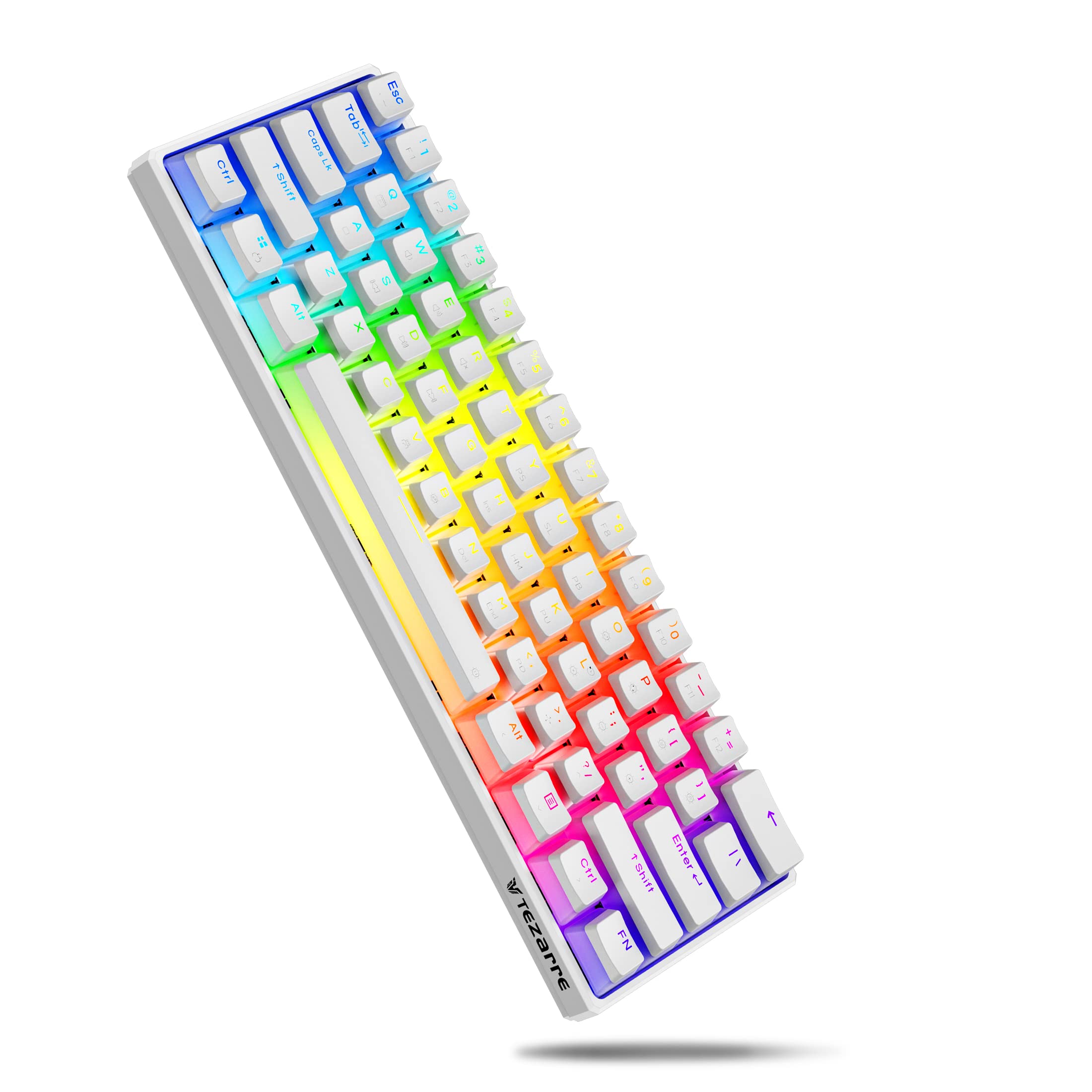 Tezarre RGB Backlit 60% Mechanical Gaming Keyboard, Mini Compact 61 Keys Wired Office PC Keyboard with with PBT Pudding Keycaps,Fully Programmable