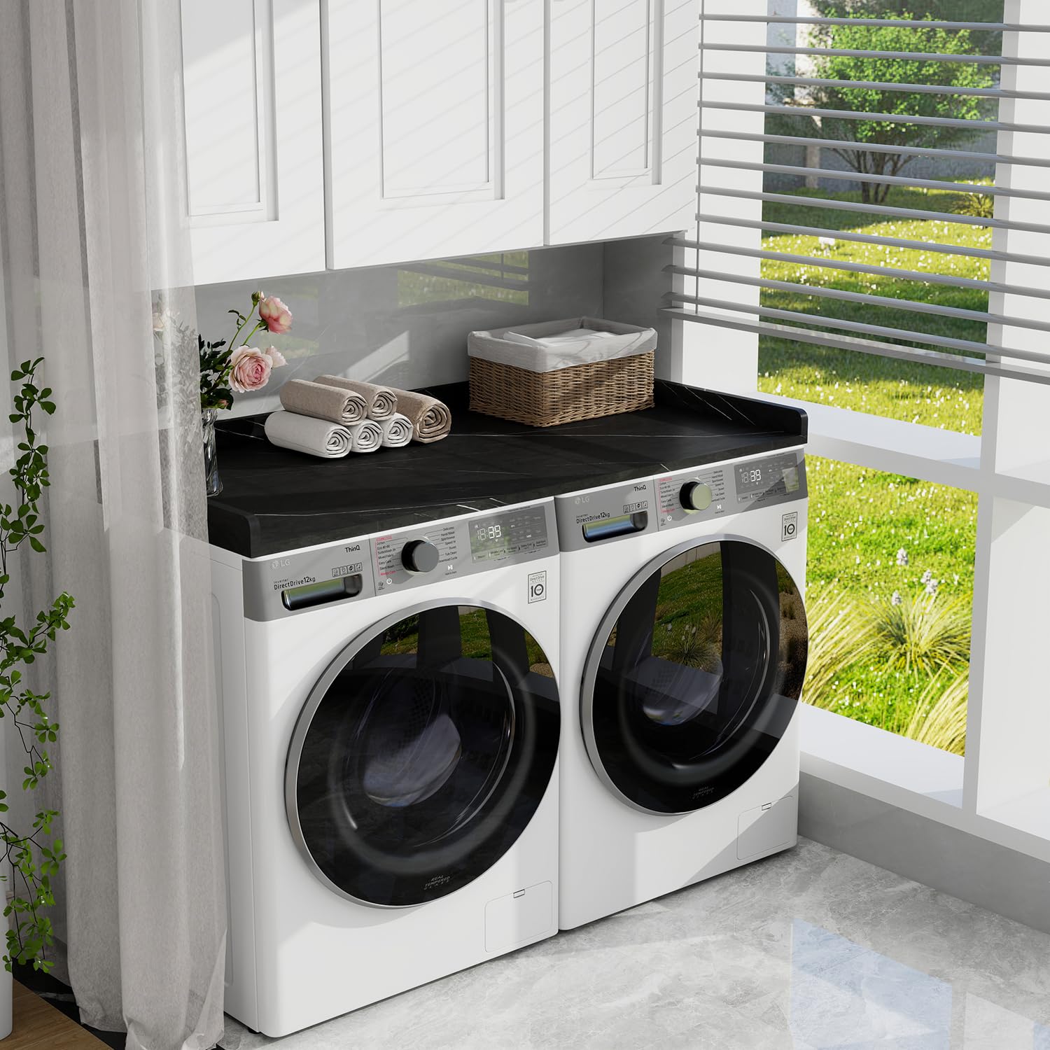 vomavex Washer Dryer Countertop, 54" Width * 27.4” Depth Washer and Dryer Covers for The Top for Laundry Room Organization, Washer and Dryer Countertop Shelves, Greige