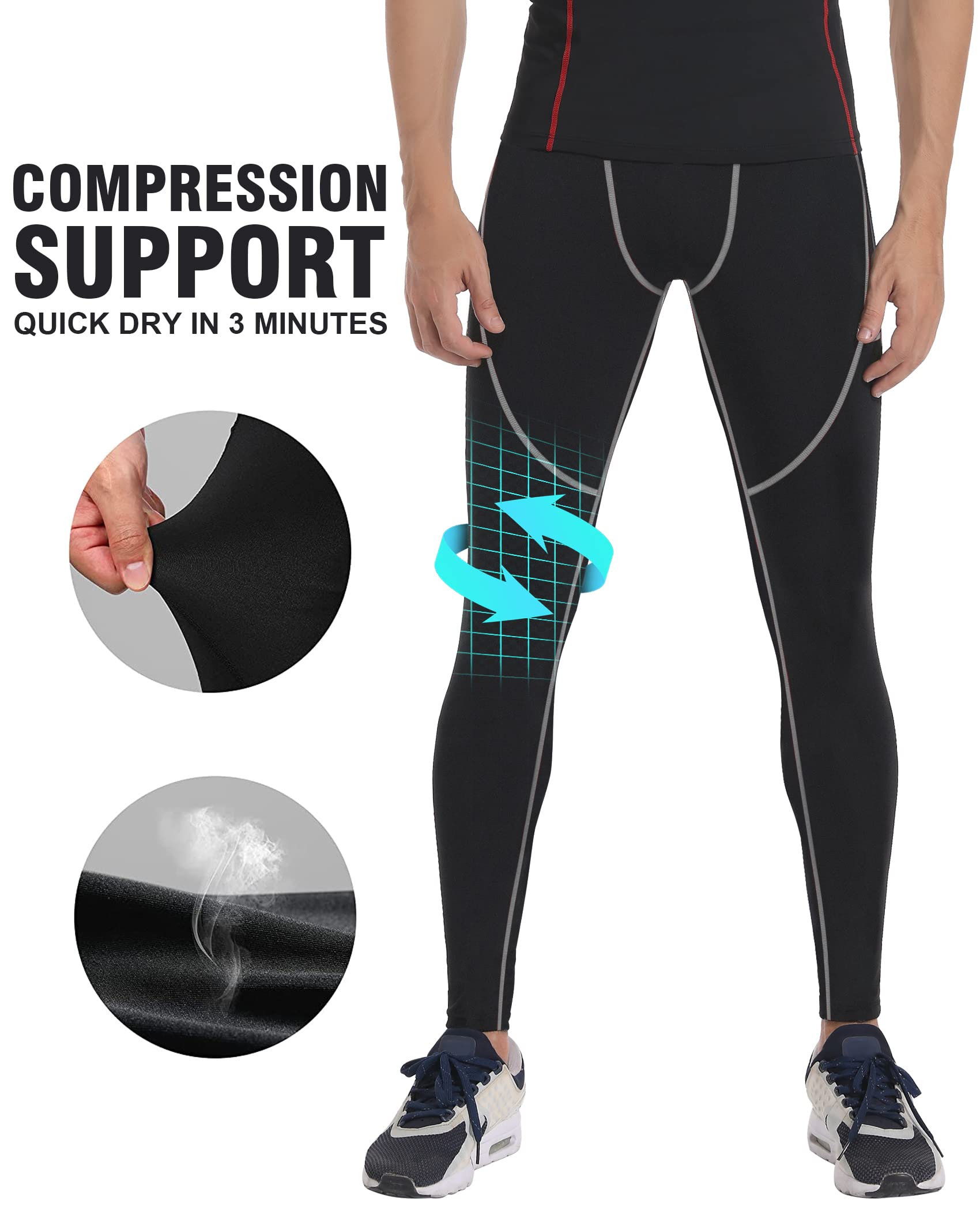 Milin Naco Men's Compression Pants, Cool Dry Baselayer Running Sports Tights with Pocket, Pack of 3-Camo Black/Black/Athletic Black-X-Large