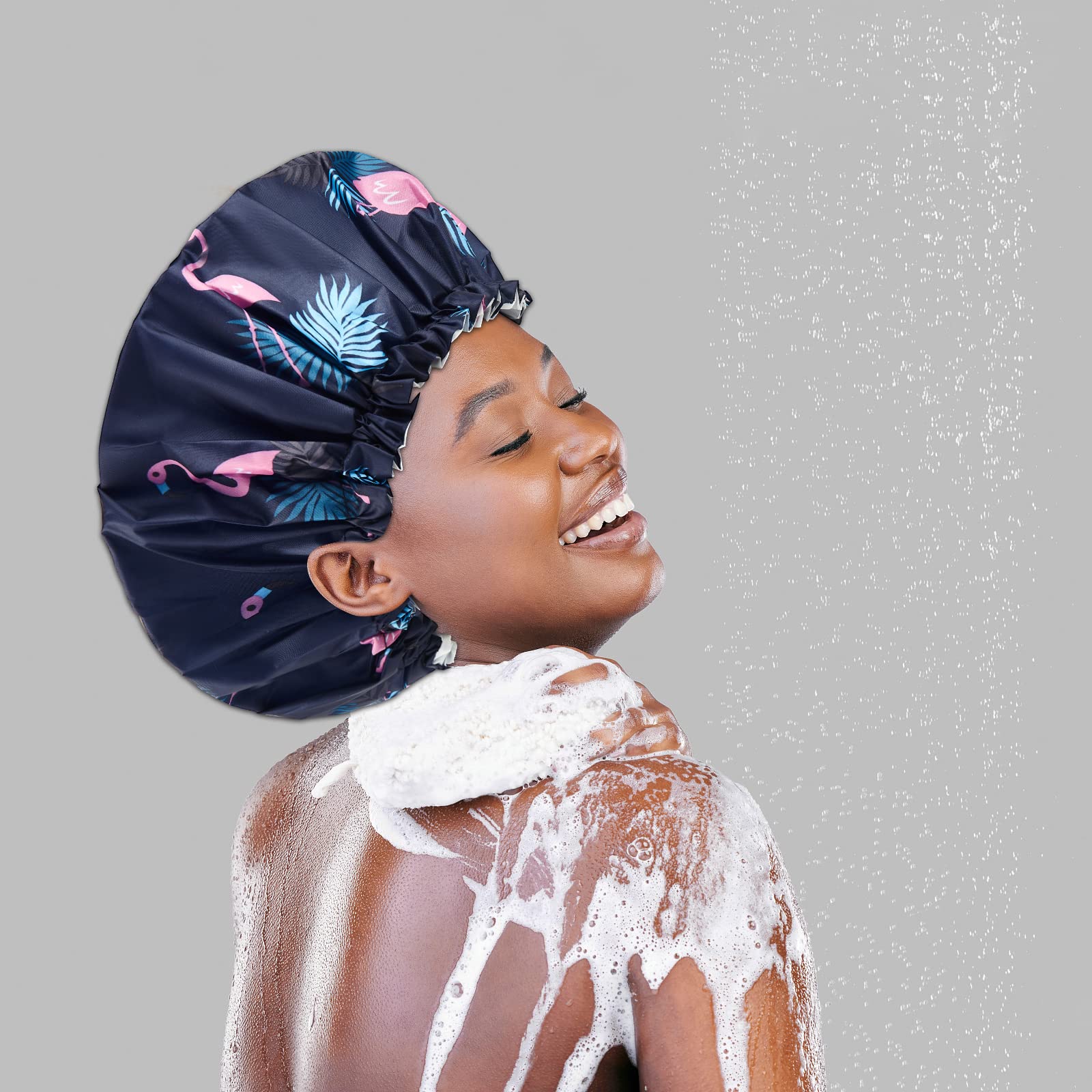 TRENDYSUPPLY Shower Cap, Large Adjustable & Reusable, Double-Layer for Dreadlocks, Waterproof Bath Cap for Women, Girls, Braids, SPA, Long Hair(flamingo)