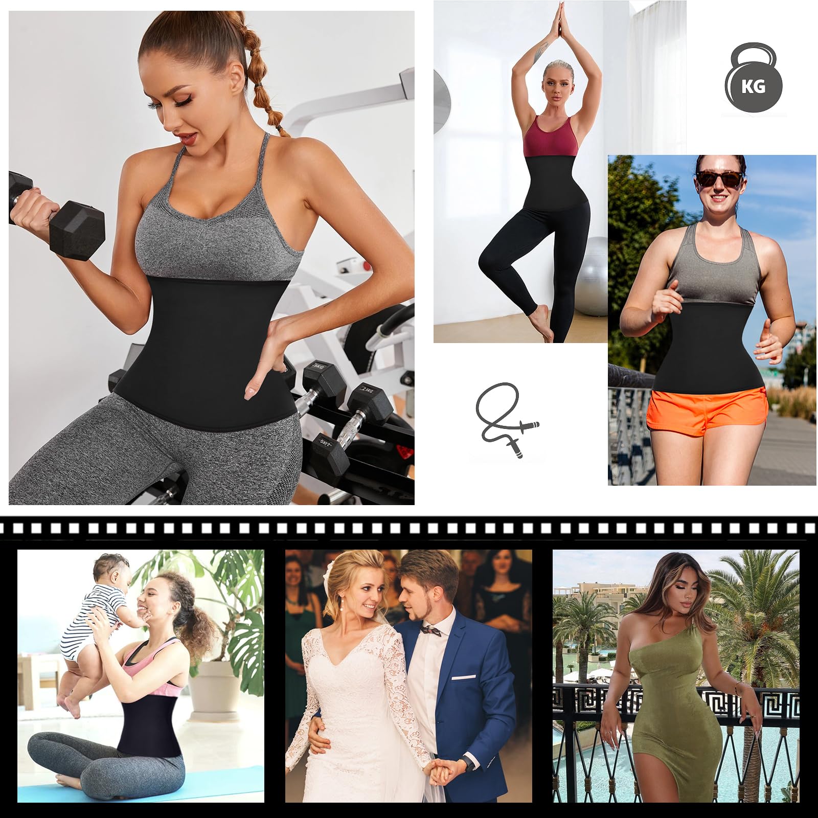 LODAY Waist Trimmer for Women Weight Loss,Tummy Trainer Sweat Workout Shaper,Neoprene-Free Slimming Sauna Wrap (Black, 2XL)