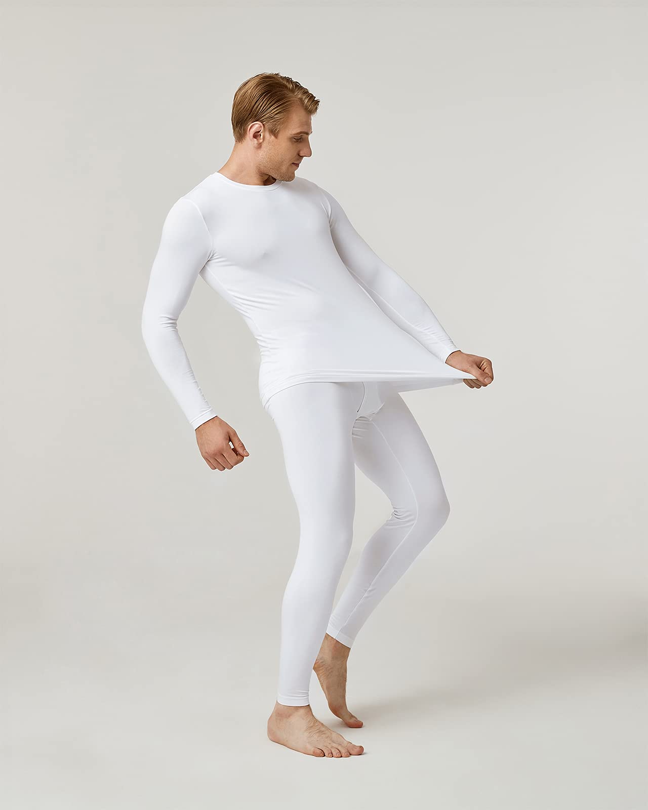 LAPASA Men's Thermal Underwear Set Soft Fleece Lined Long Johns Lightweight Base Layer Top & Bottom Winter Thermoflux 100 Mildly Warm M11 XX-Large White