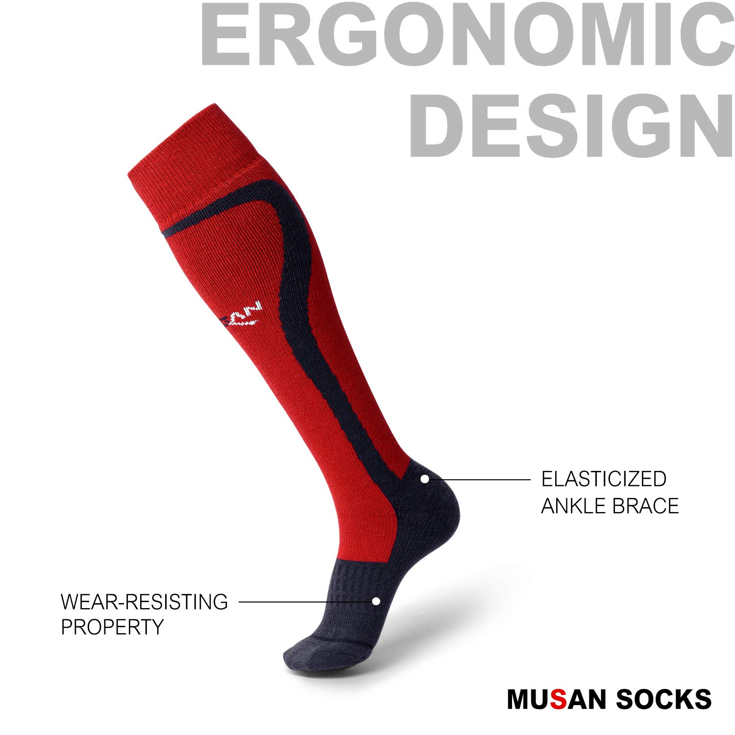 MUSAN Wool Ski Socks,Extra Warm Knee High Performance Snow Skiing/Snowboard Socks in Outdoor,Fit for Men and Women,19RED-3Pack, Size:M