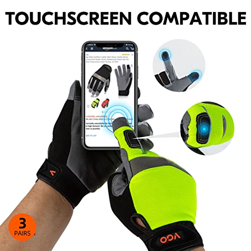 Vgo... 3-Pair Safety Work Gloves, Light Duty Mechanic Gloves(Size L, 3Colors,SL7584)