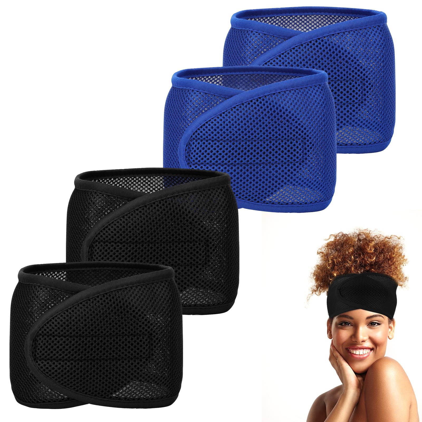 KALIONE 4 Packs Mesh Hair Wrap Strips for Women Adjustable Head Wraps Strips Breathable Hair Net for Makeup Workout Sleeping