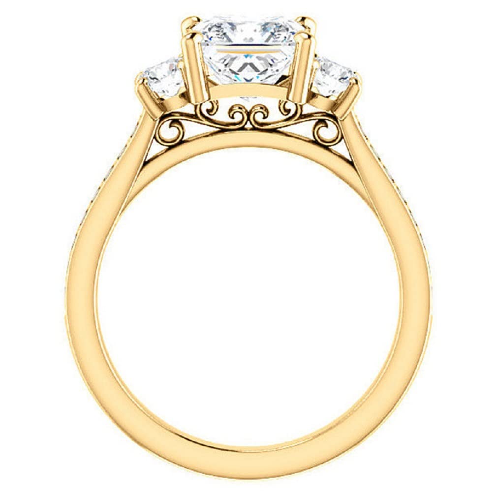 Solitaire Moissanite Engagement Ring Set 2 CT Princess Cut Diamond Bridal Wedding Ring Set for Women Propose Gifts Her VVS Colorless (14K Solid Yellow Gold)