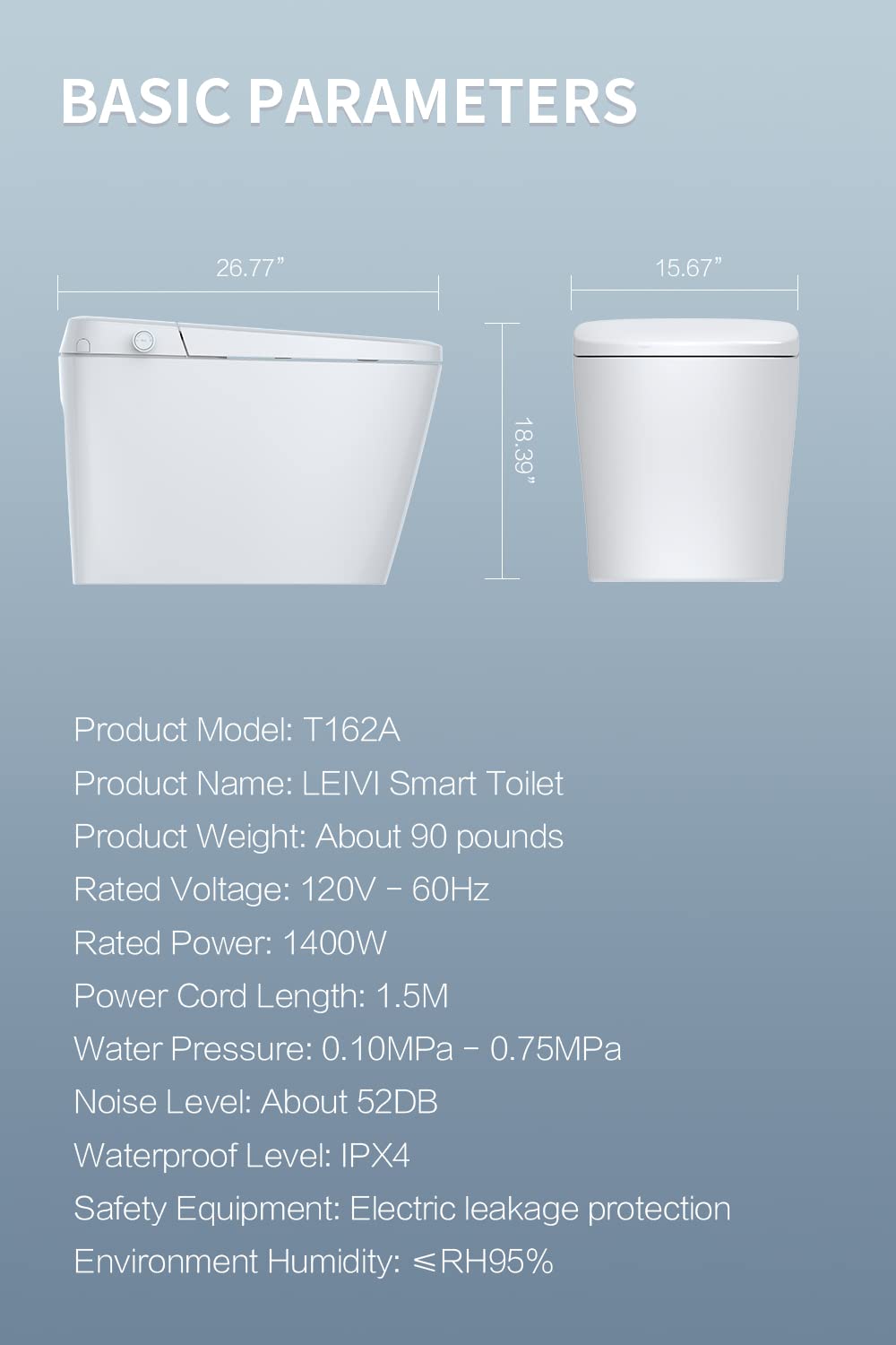 LEIVI Smart Toilet with Built-in Bidet Seat, Tankless Toilet with Auto Lid Opening, Closing and Flushing, Heated Seat, Digital Display, Remote Control, Elongated