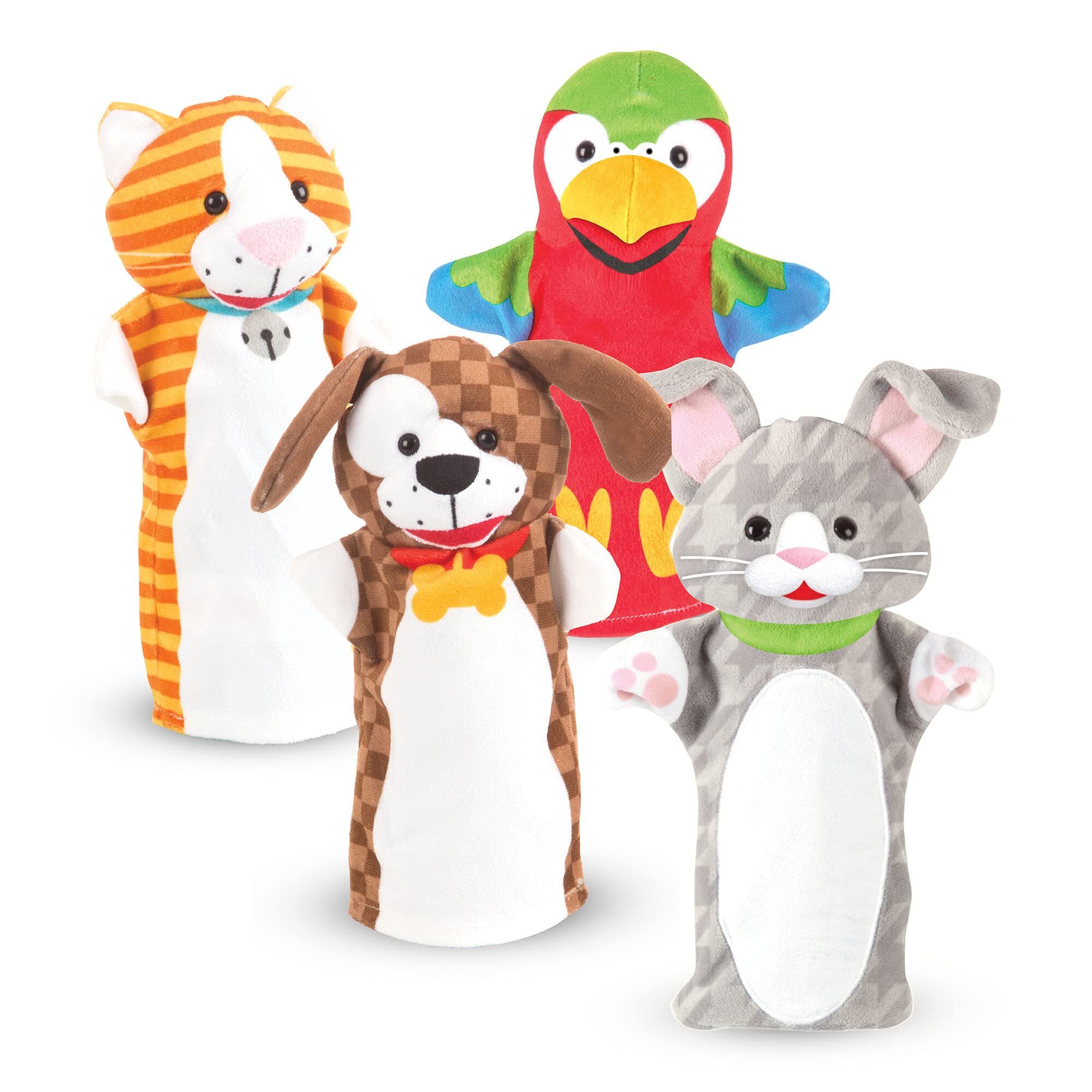 Melissa & Doug Playful P e t s : 4-Piece Hand Puppets Gift Set Bundle with 1 Theme Compatible M&D Scratch Fun Mini-Pad (09084)