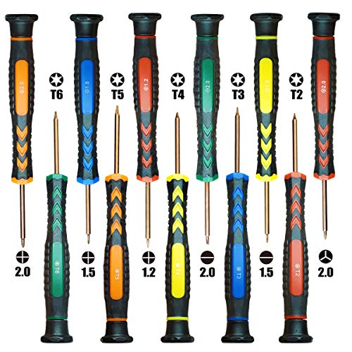 Tockrop 11 PCS Screwdrivers Set - with Torx Bit T6 T5 T4 T3 T2, Phillips Bit 2.0 1.5 1.2, Flathead Bit 2.0 1.5, Tri-Point Bit 2.0 - Magnetic Screwdrivers Precision Repair Tool Kit