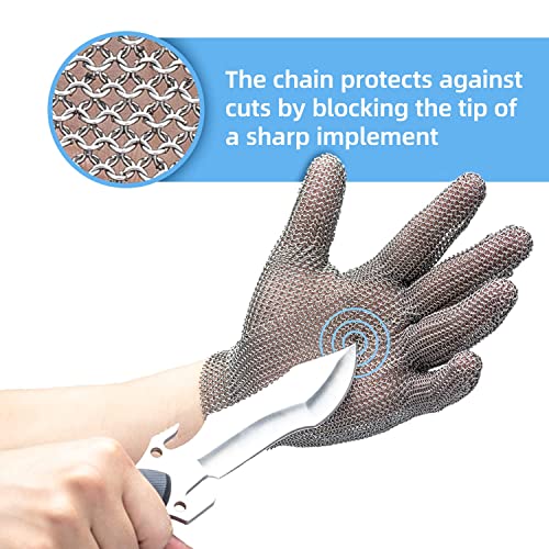 Schwer Highest Level Cut Resistant Stainless Steel Metal Mesh Chainmail Glove Butcher Glove for Meat Cutting Food Processing Knife Sharpening Oyster Shucking Kitchen Mandoline Slicing Fish Fillet(L)