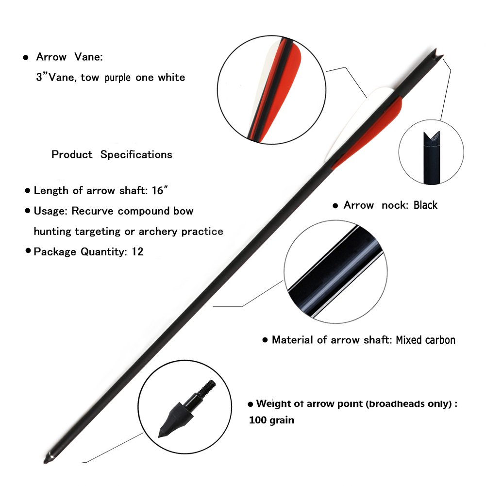 JY-Sports Crossbow Bolts 16'' Inch Archery Hunting Arrow Game Arrow Shaft and Target Arrow Shaft Replaceable Tips for Crossbow 12Pcs/Box