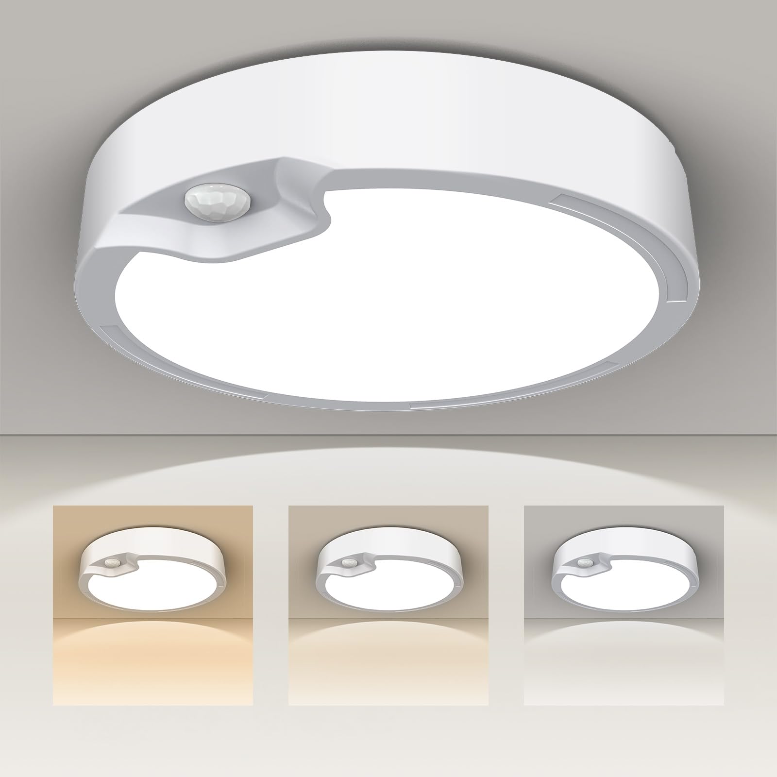 KEPLUG Flush Mount Ceiling Light,24W RGB Ceiling Light Fixture with Remote Control Bluetooth App,Dimmable Led Ceiling Light 3000K-6500K,12Inch Close to Ceiling Lights Bedroom Hallway (Black+White)