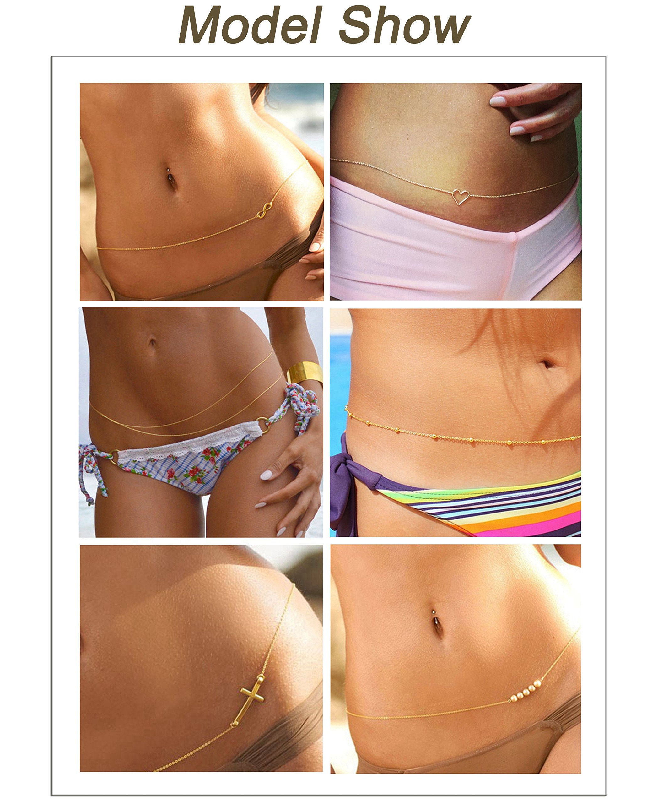 Masedy 12Pcs Sexy Waist Belt Belly Chains for Women Bikini Body Chain Beach Jewelry Set B-Silver tone