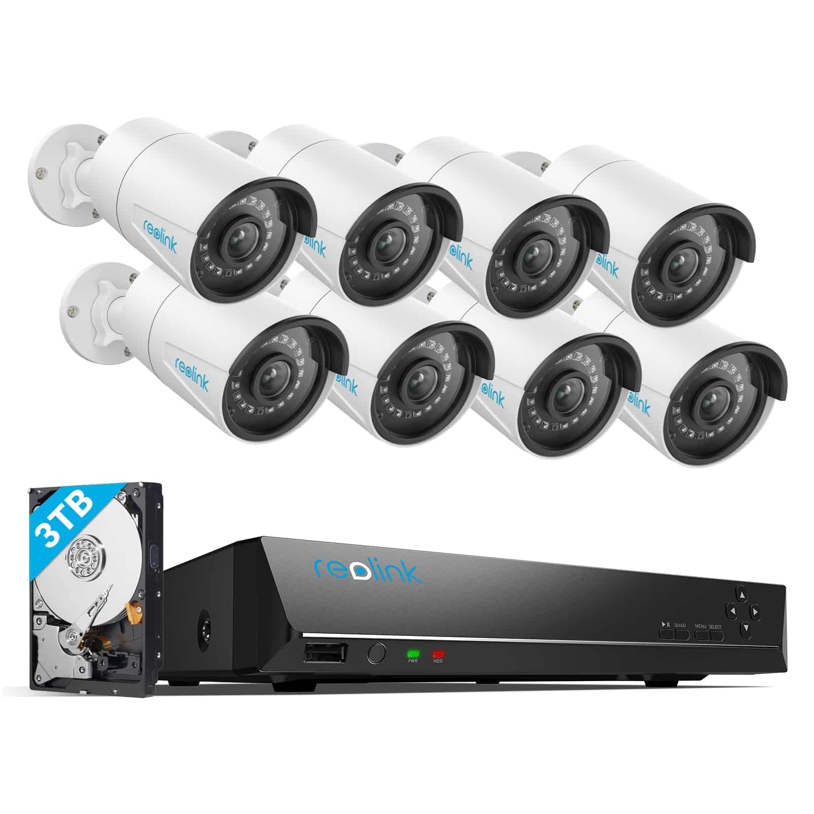 REOLINK 16CH 5MP Home Security Camera System, 8pcs Wired 5MP Outdoor PoE IP Cameras with Motion Detection, 16CH NVR with 3TB HDD for 24-7 Recording, RLK16-410B8-5MP (Renewed)