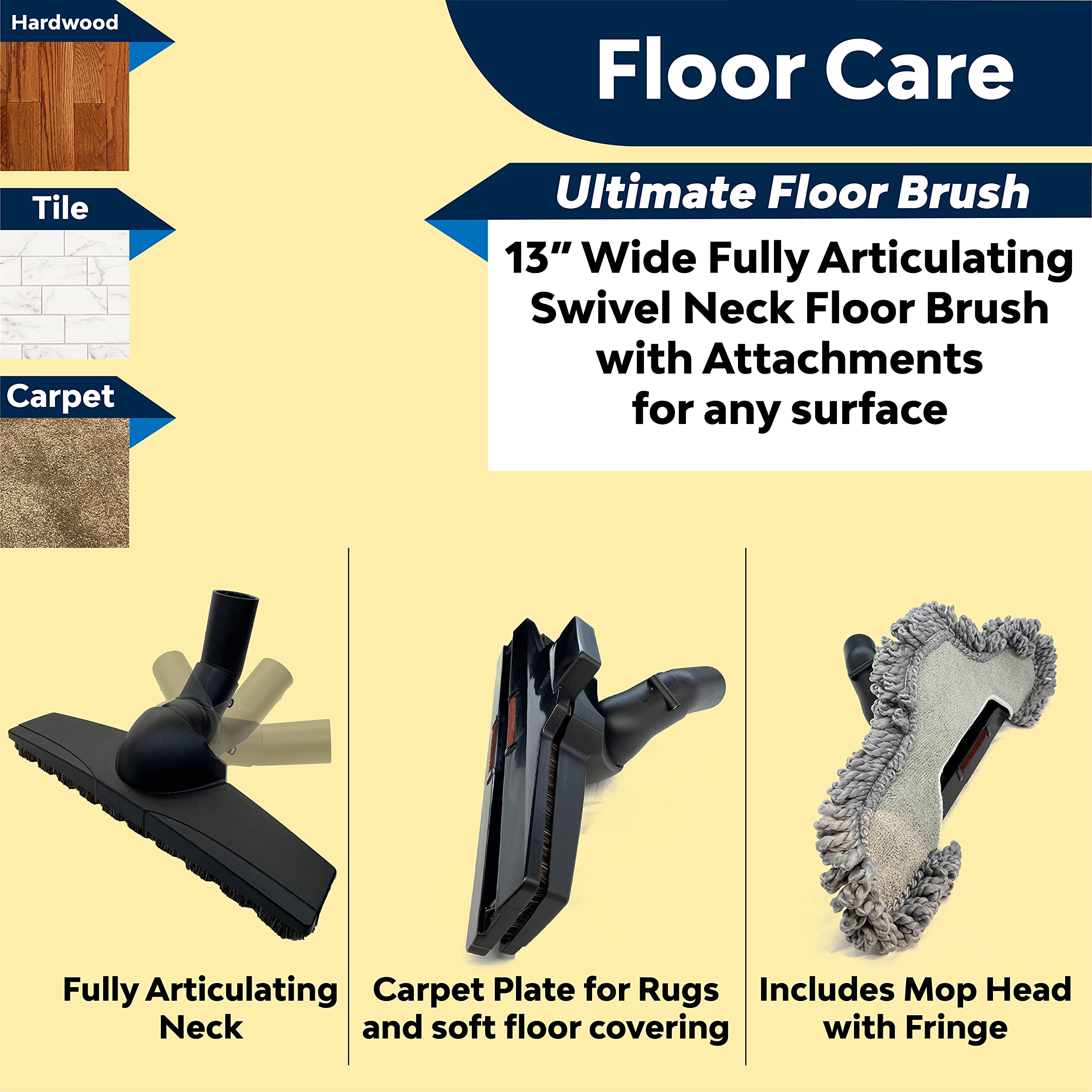 Merchandise Mecca Palazzo Central Vacuum Kit with Pigtail Hose, Power Head & Tools - Works with All Brands of Central Vacuum Units (30' Direct Connect)