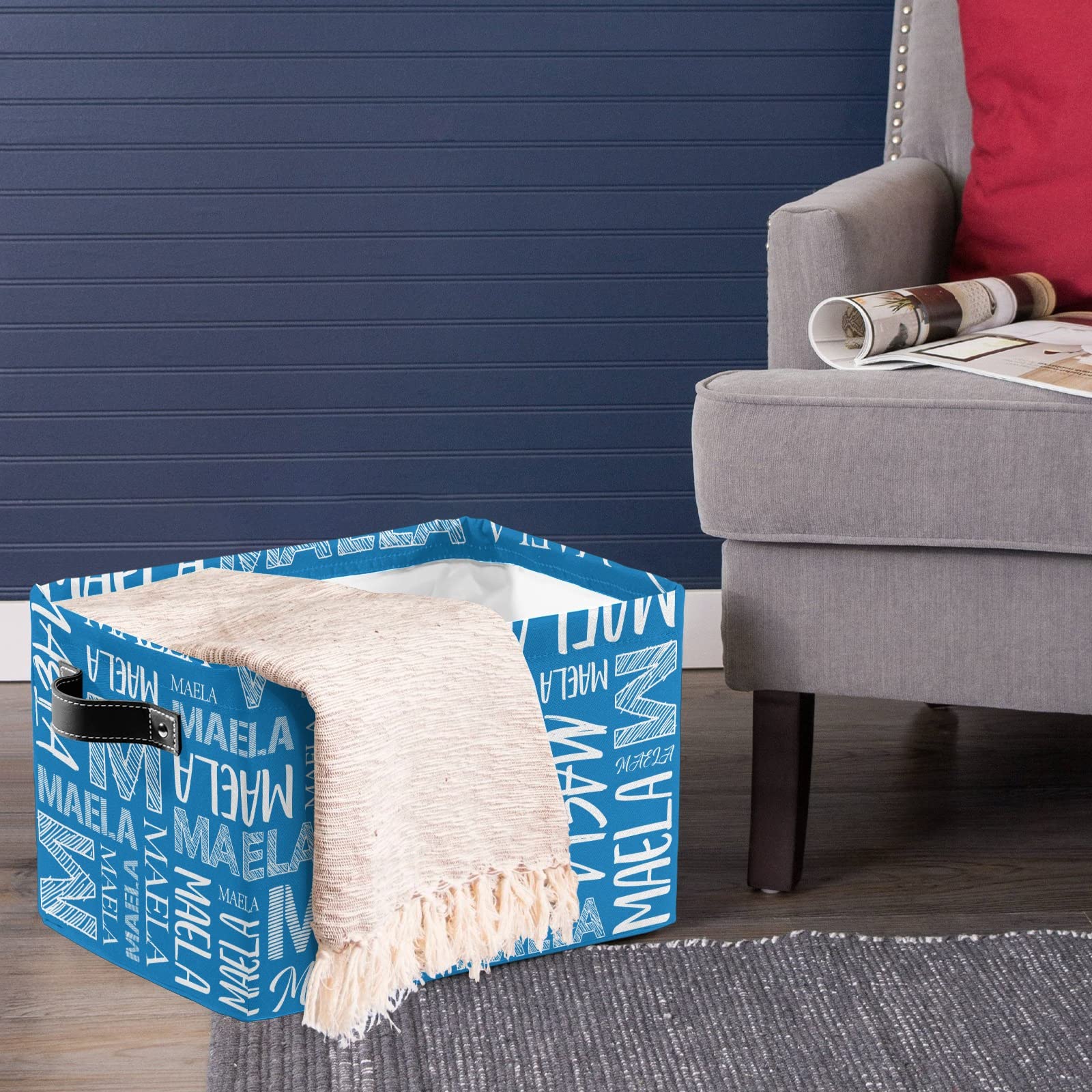 ZAACUSTOM Foldable Personalized Toy Box for Boys Girls with Name Waterproof Kids Custom Storage Bin Baskets Cube Boxes Organizer with Handles for Organizing Shelf Closet, 1 Pack