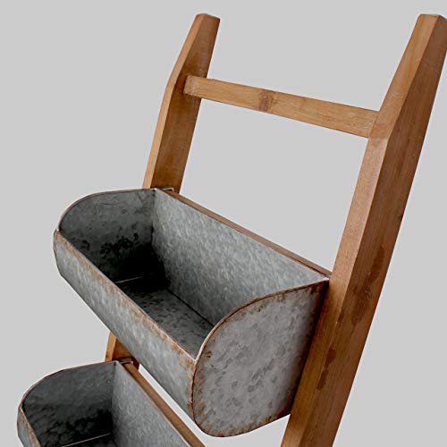Kate and Laurel Pothos Wood and Metal Leaner Storage Bin Ladder, Rustic Brown