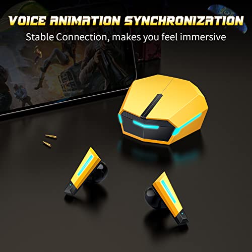 zhhcyyds T32 True Wireless Earbuds with Charging Case, Ear Buds Wireless Bluetooth Earbuds, 5.3 Wireless Earphones Cool Gaming Earbuds Noise Cancelling (Yellow)
