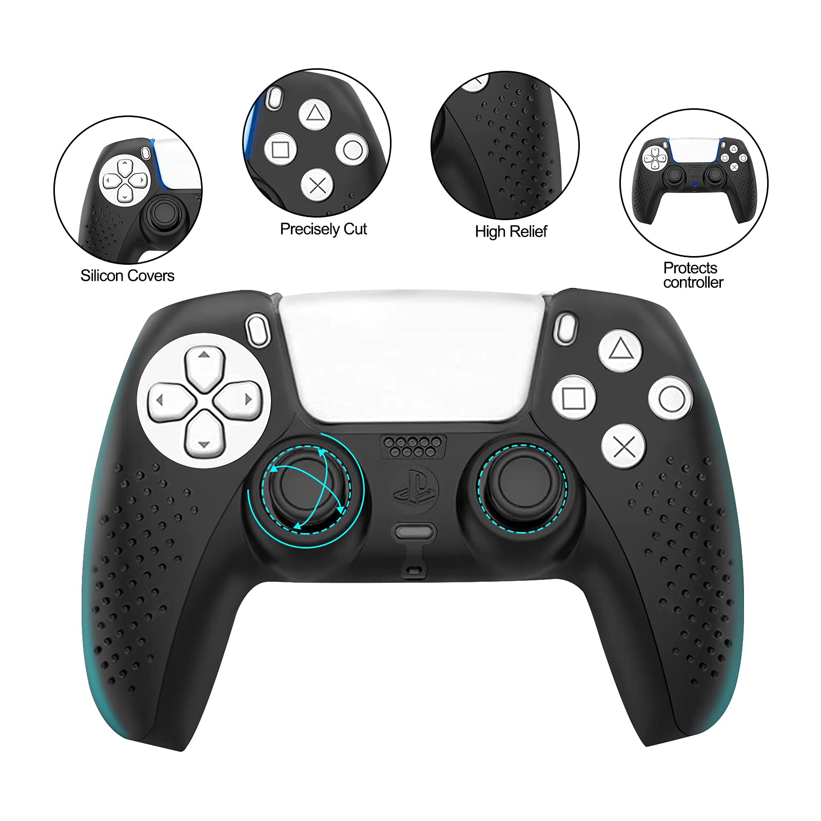 MASiKEN 4-IN-1 PS5 Accessories, Controller Skin, Console Dust Cover, Headset Carrying Case, Travel Case Fit Official 2 Controllers, Headset Pulse 3D, Remote, Bundle Waterproof, Anti Shock (Black)