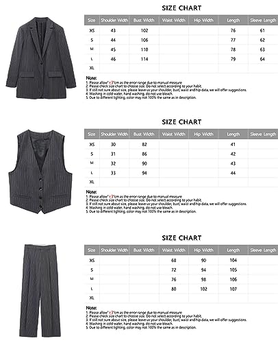 Women Side Pockets Pinstripe Straight Pants Vintage High Waist Zipper Fly Female Trousers S