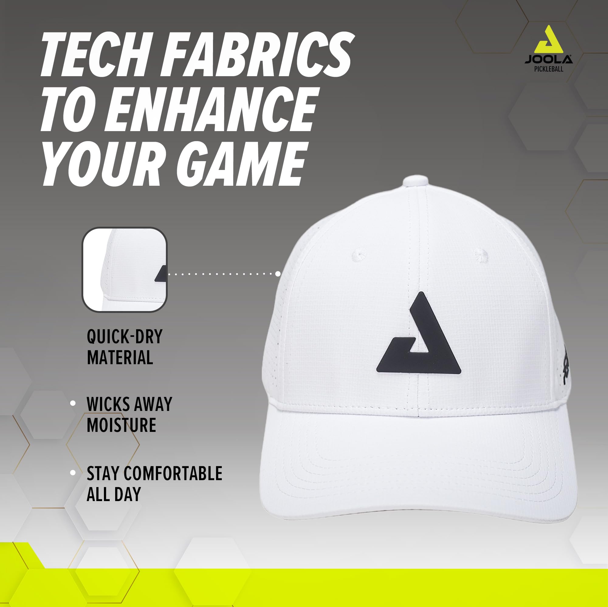 The JOOLA Perseus Hat – Ben Johns Pickleball Hat – Mesh Back Performance Hat with Moisture Wicking Sweatband - Features JOOLA & Perseus Logos - White