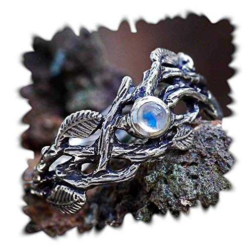 JESMING Ivy Moonstone Ring, Girls Rings Leaf Ring Silver Plated Ring Rose Victorian Style Solitaire Ring For Women (SIZE:8)