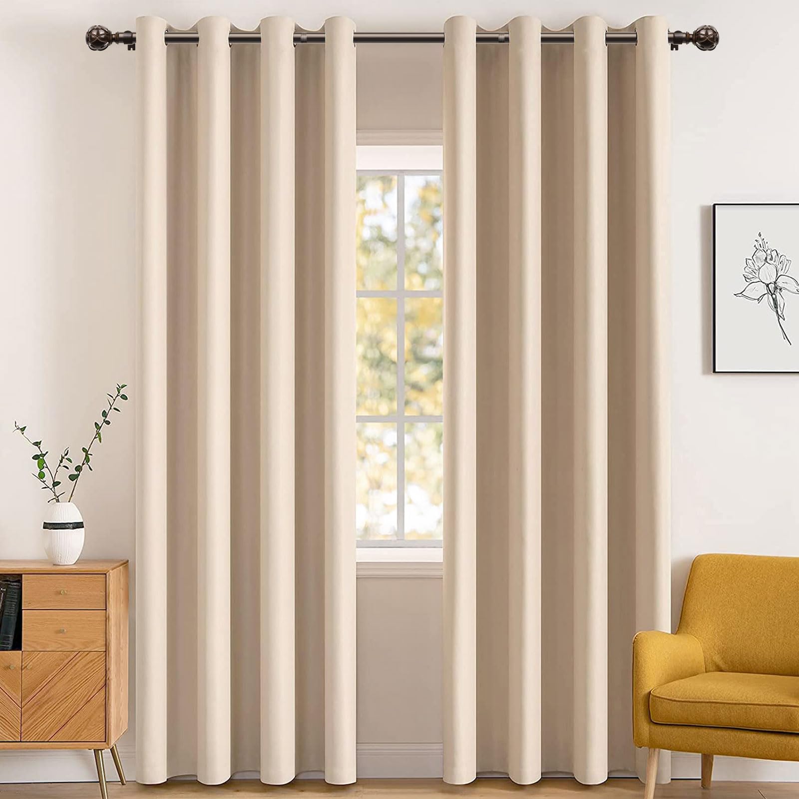 KAMANINA Single Curtain Rod 32 to 58 Inch(2.6-4.8Ft), 7/8 Inch Antique Bronze Adjustable Drapery Rod for Windows, Decorative Netted Texture End
