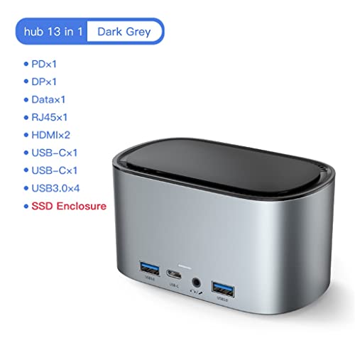 Splitter 13 in 1 Multi USB Docking Hub for Laptop USB C Hub Dock HDMI 4K 60Hz RJ45 1000Mbps SSD (Color : A, Size : 13in1)