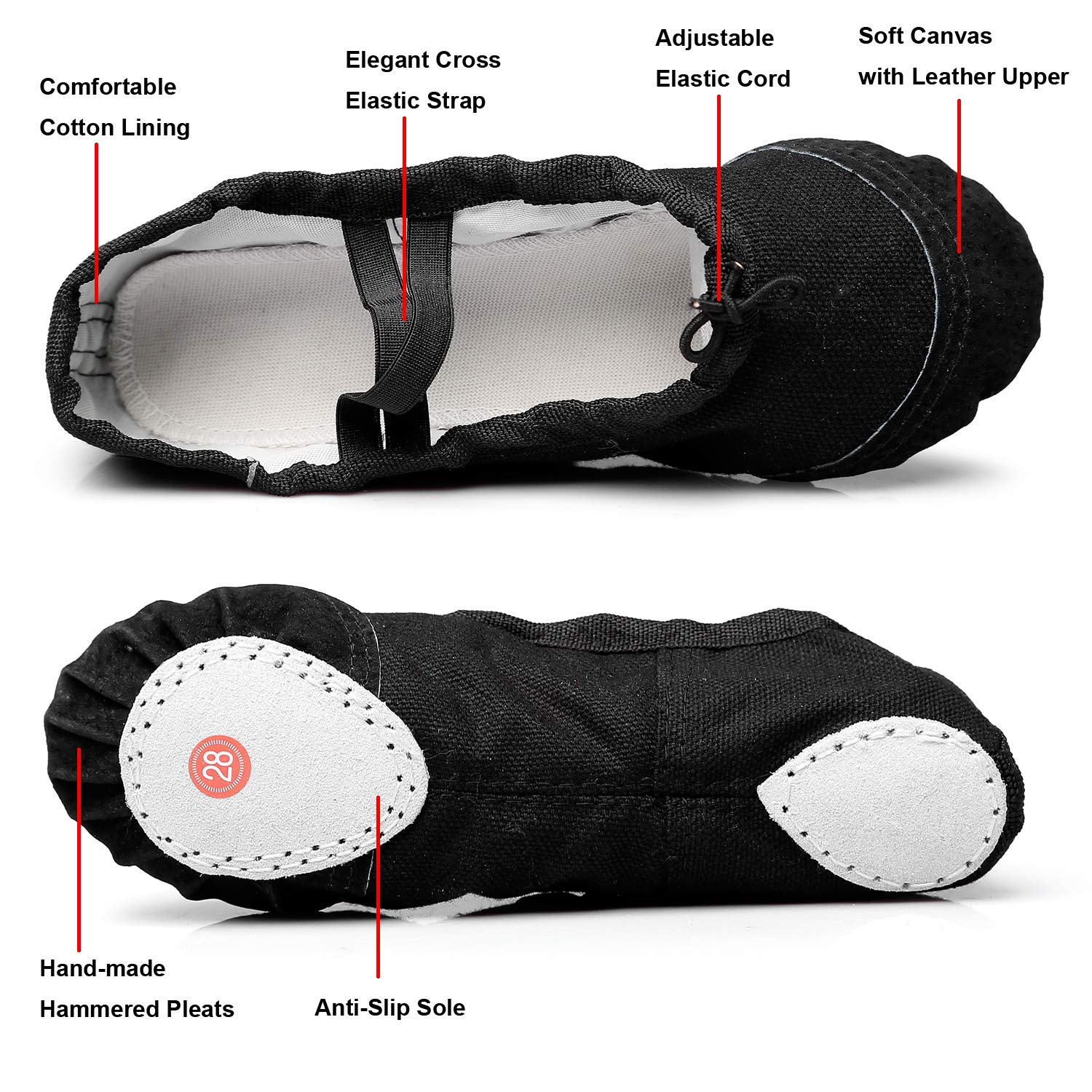 MSMAX Ballet Flats for Women Canvas Dance Slippers Yoga Gymnastic Shoes for Adults Black 9 M Women