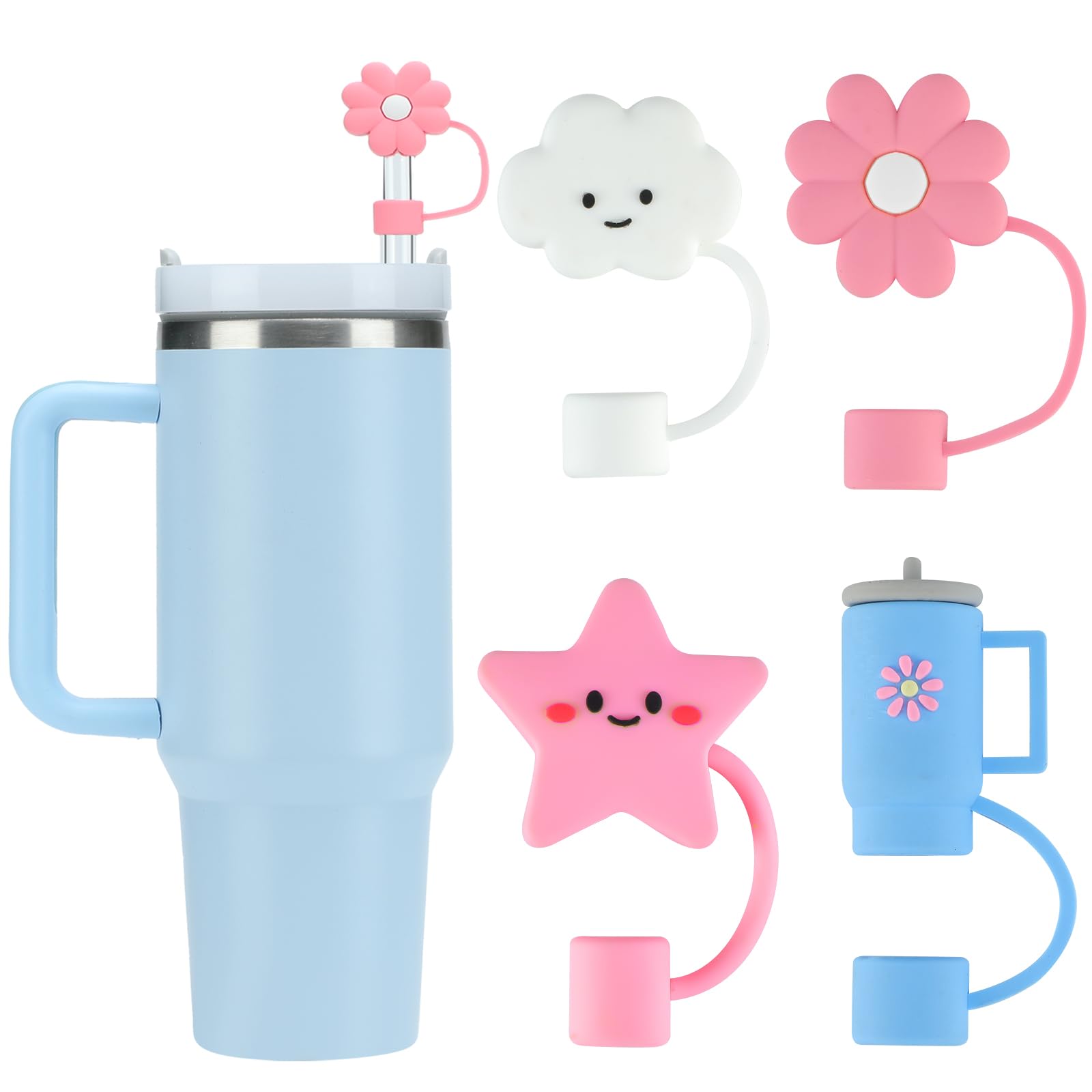 Straw Cover Cap for Stanley Cup - 4Pcs Cute 10mm Straw Toppers for Stanley 30 & 40 Oz Tumblers