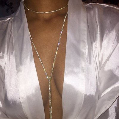 Kercisbeauty Multi Row Boho Tennis Chain Rhinestones Choker Long Chain Necklace for Women Jewelry (Silver)