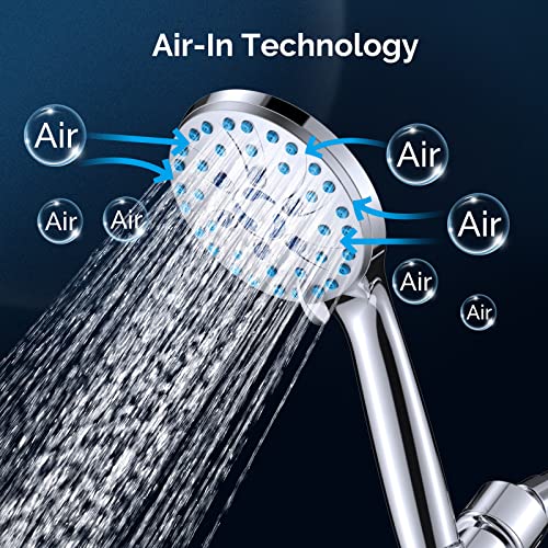 Shower Heads High Pressure with Spray, DOTTE Handheld Shower Head with Hose, Showerhead Built-in Power Wash to Clean Tub, Tile & Pets, Extra Long 6‘5” Stainless Steel Hose, Wall & Overhead Brackets