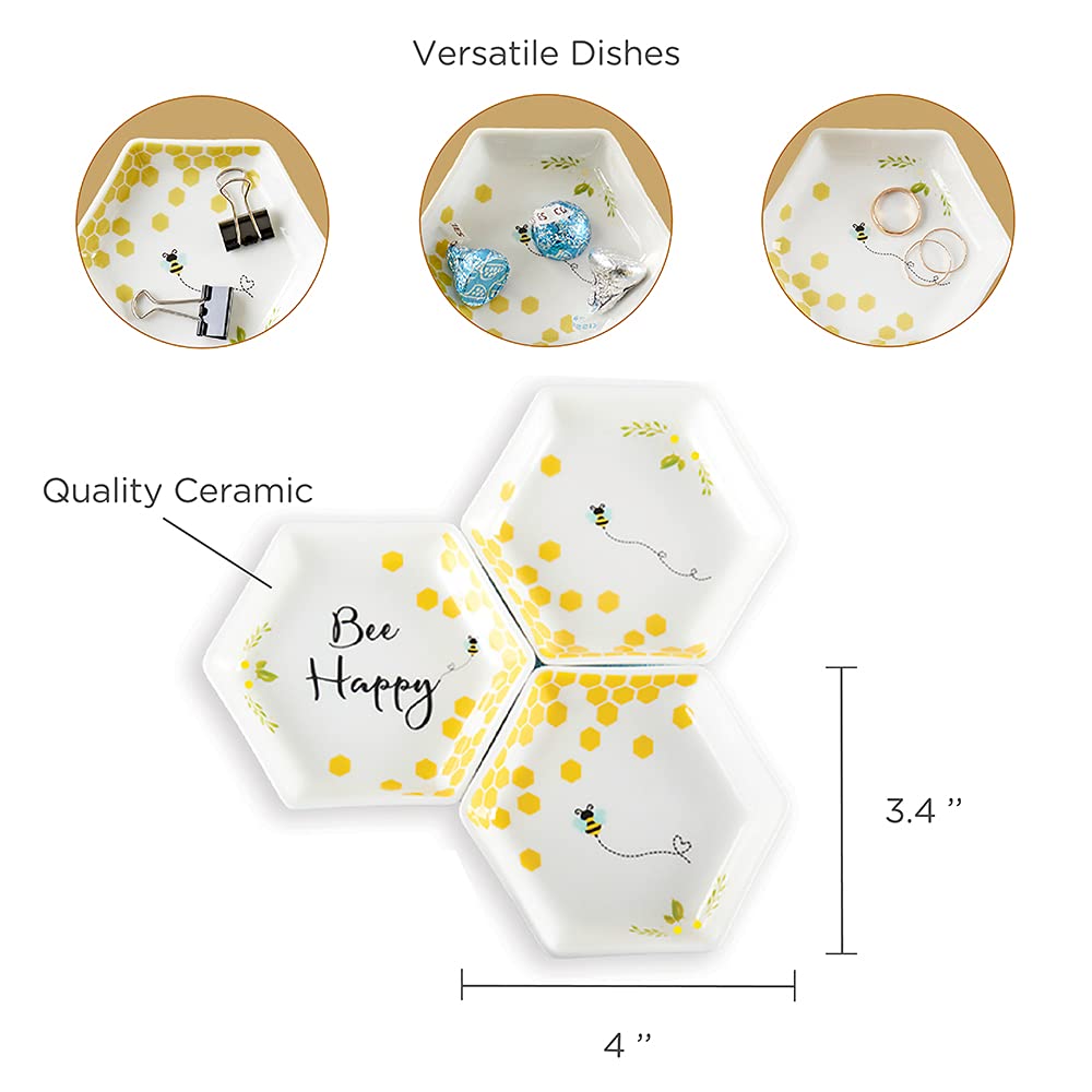 Kate Aspen Bee Happy Ceramic Hexagon (Set of 3) Trinket Dish, One Size
