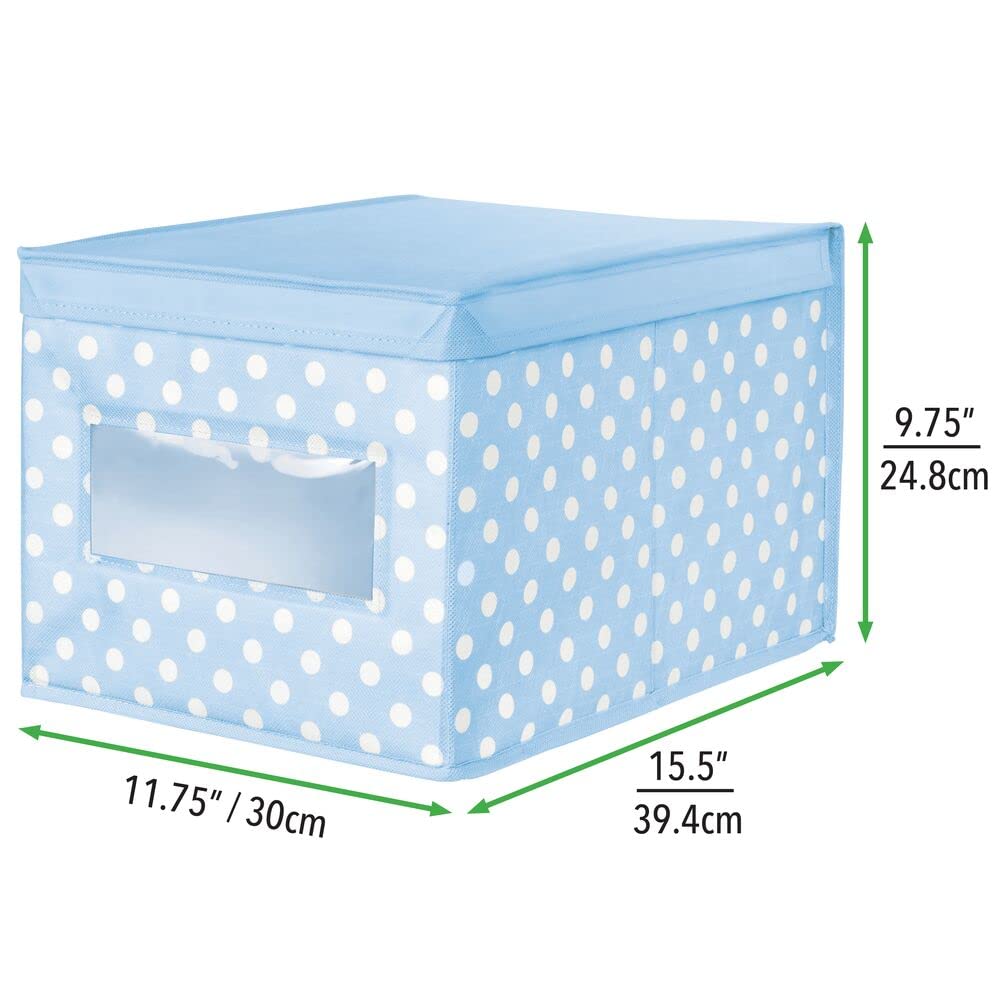 mDesign Large Soft Stackable Fabric Baby Nursery Storage Organizer Holder Bin Box with Front Window/Lid for Child/Kids Bedroom, Playroom, Classroom, Lido Collection, Light Blue/White Polka Dot