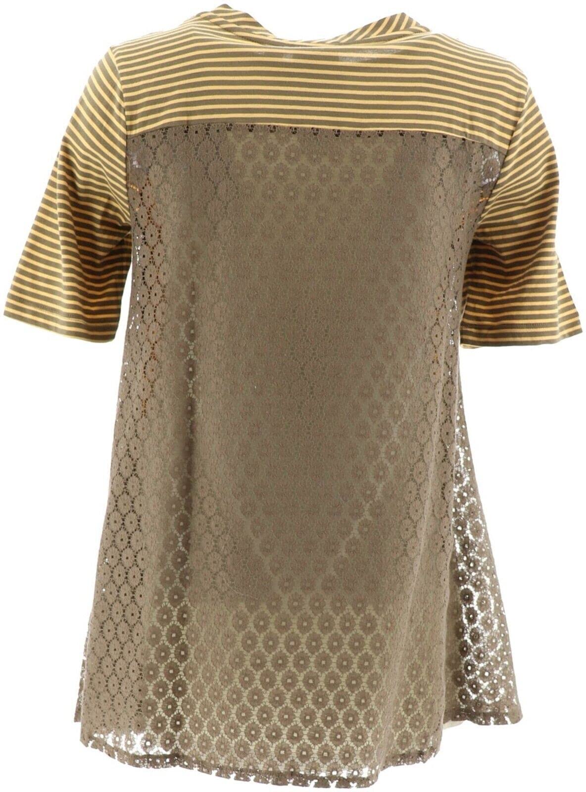 LOGO Lori Goldstein Short Slv Eyelet Back Top & Tank Dark Loden S NEW A290235