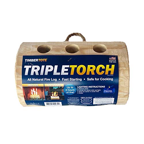 TimberTote TripleTorch One Log Campfire Fireplace Camping Cooking Camp Fire Wood Log with 3 Chimneys and Fire Start Stick (2 Pack)