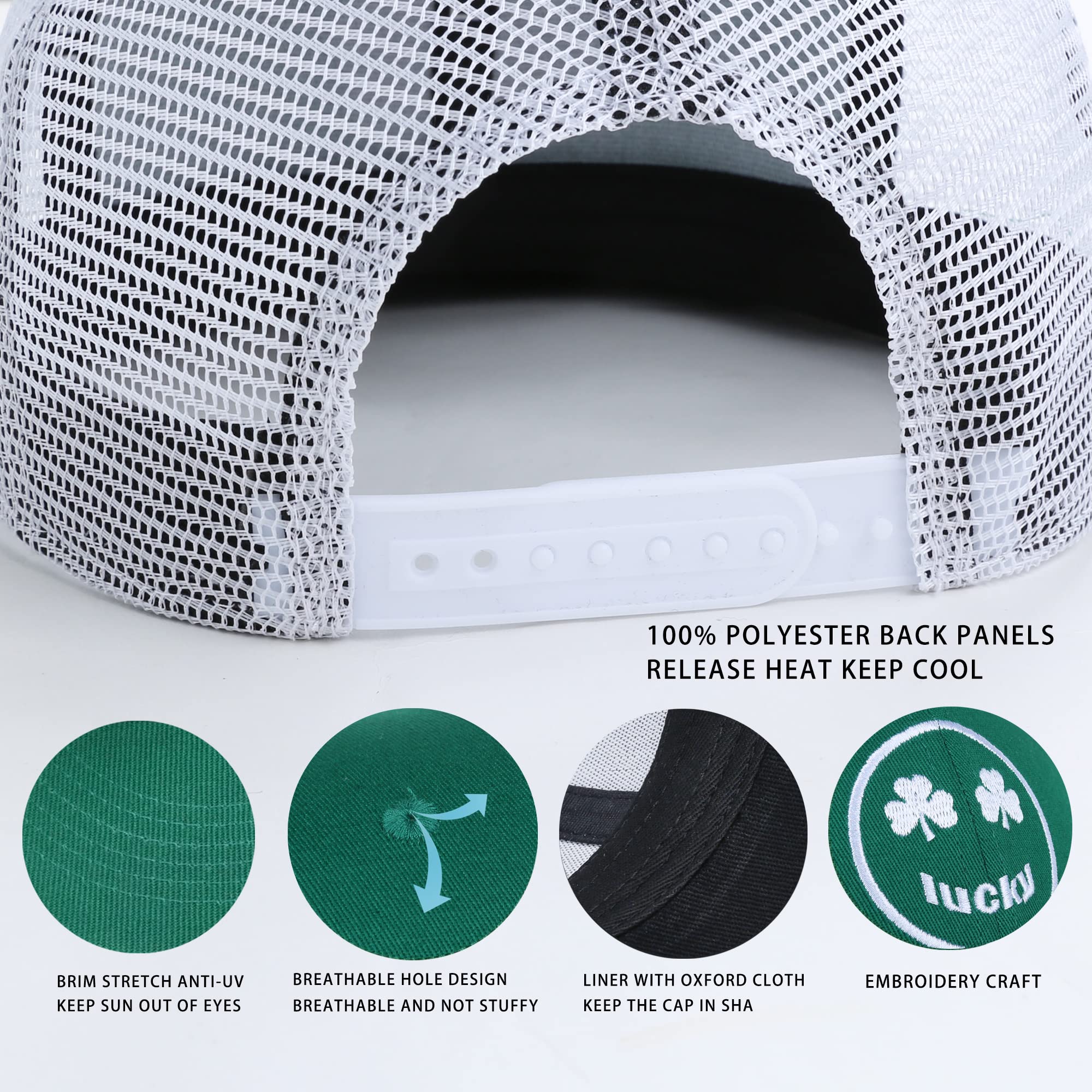 Lucky St Patricks Day Hat for Men Women White Green Shamrock Baseball Cap Adjustable Four-Leaf Clover Dad Hat