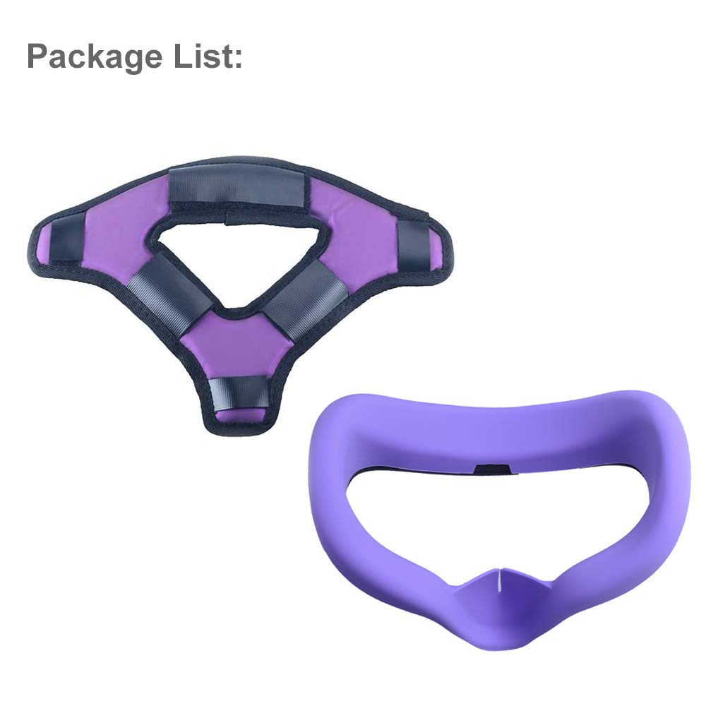 MASiKEN Silicone Face Mask Cover & Head Strap Pad Cushion for Oculus Quest Headset Accessories with PU Leather & Reduce Head Pressure (Purple)