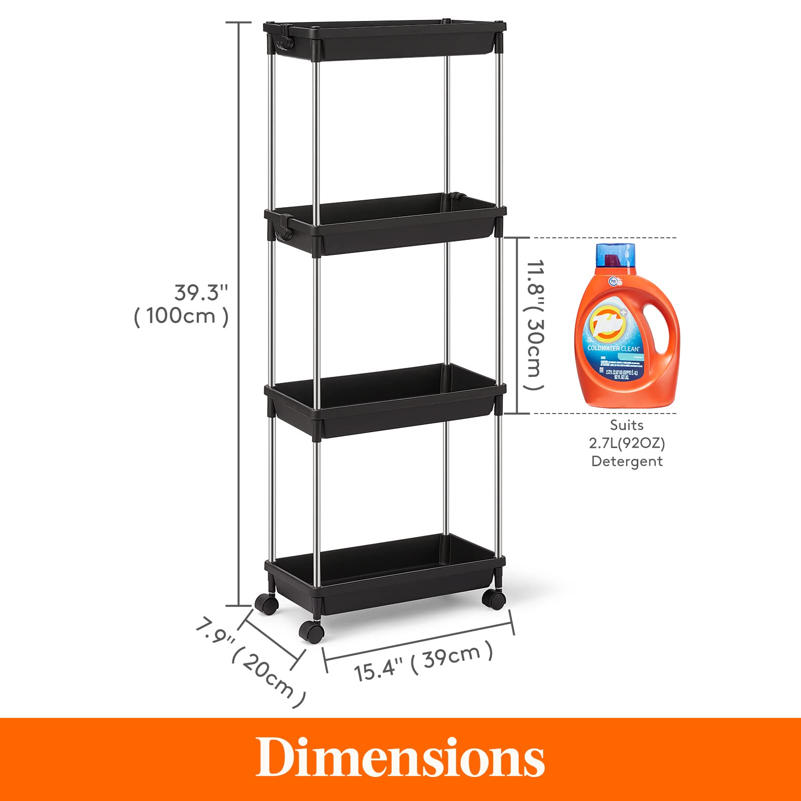 Lifewit Slim Storage Cart, Laundry Room Organization, Wide 6.3'', 3 Tier Shelf Organizer Rack Unit with Wheels for Bathroom Kitchen Small Dorm Narrow Space, Black
